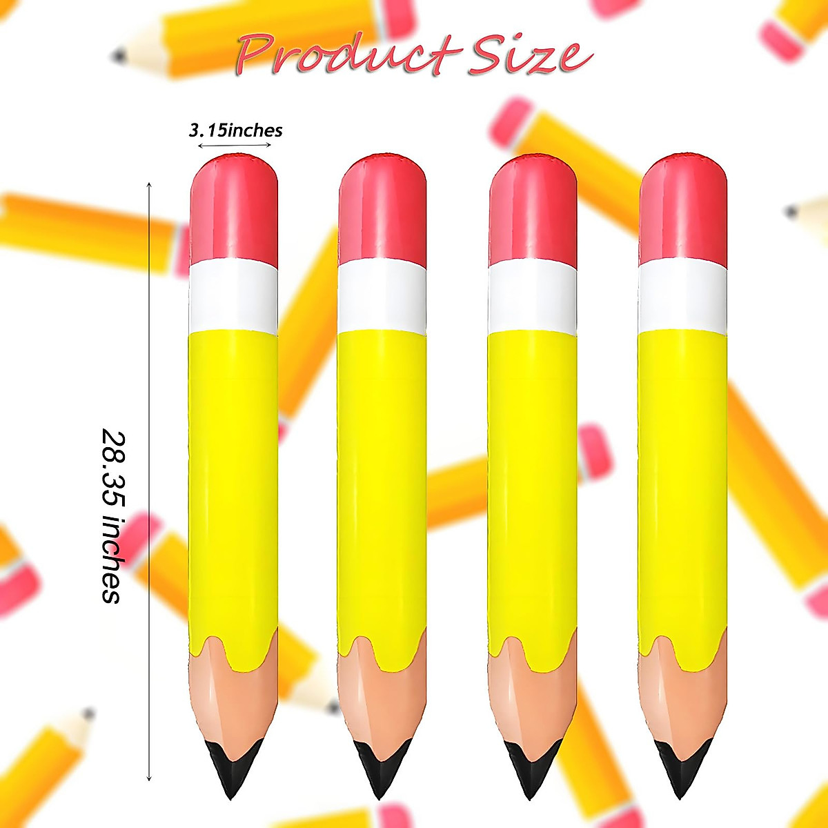 4 Pcs Large Giant Inflatable Pencil Balloon Birthday Party Back To School Graduation Favor Blow Up Balloon Hanging Classroom Decoration Suitable for Classroom Garden Room Birthday Party Decorations