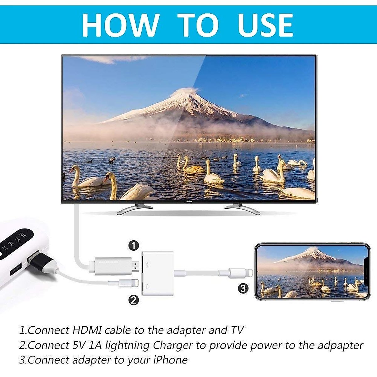 [Apple MFi Certified] Lightning to HDMI Adapter for iPhone 1080P HDMI Digital AV Adapter Sync Screen Connector with Charging Port Support for iPhone 11 XS XR X 8 7 iPad iPod on HD TV Monitor Projector