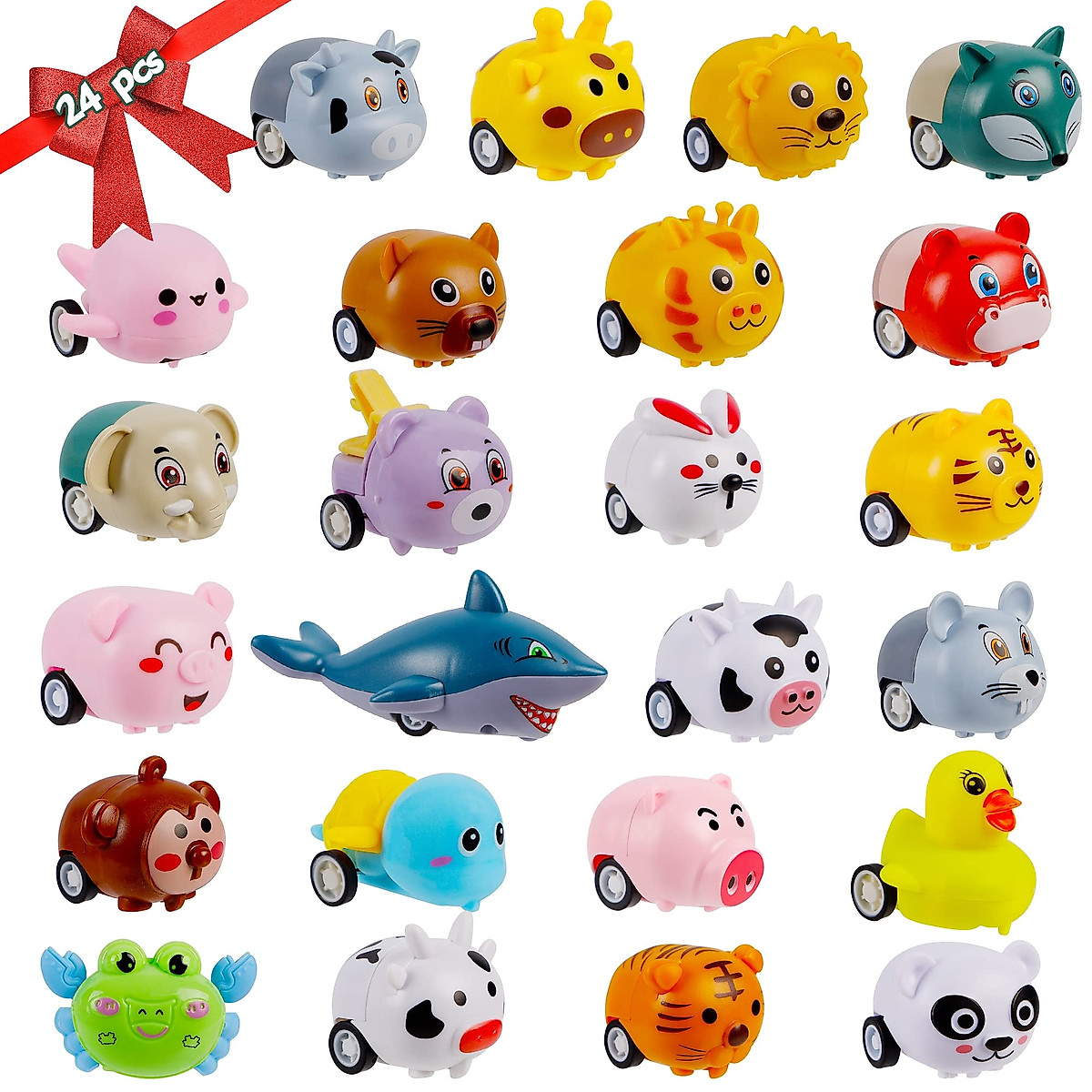 Juegoal Cars Advent Calendar 2023 for Kids, Animal Stocking Stuffer Toy Cars with 24 Different Pull Back Animals Vehicles Surprise Every Day, Race Cars Perfect for Toddler, Boys and Girls