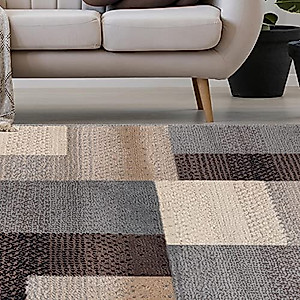 SUPERIOR Indoor Large Area Rug, Jute Backed, Perfect for Entryway, Office, Living/Dining Room, Bedroom, Kitchen, Modern Geometric Patchwork Floor Decor, Clifton Collection, 8' x 10', Grey/Brown