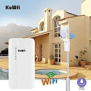 KuWFi 300Mbps Outdoor 4G LTE CPE WiFi Router with Sim Card Slot CAT4 SIM Routers with POE Adapter Work with IPcamera or Outside WiFi Coverage (US Version B2/B4/B5/B12/B13/B14/B66/B71)