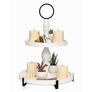 K'DCOR Two Tier Tray with Metal Legs - 2 Tiered Tray Stand - farmhouse centerpieces for dining room table - Tier Tray Stand - Tiered Trays - bandejas decorativas para mesa de sala