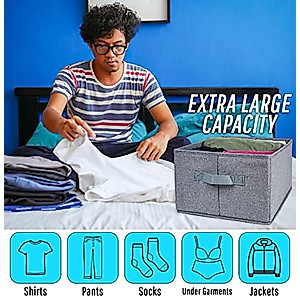 Wardrobe Clothes Organizer (16X12X8in)- 2 PCS Clothing Storage for Drawers & Closet- Sturdy Space-Saving Collapsible Fabric Storage- Large Jeans Bin with Compartments Pants, Sweaters XL, Grey