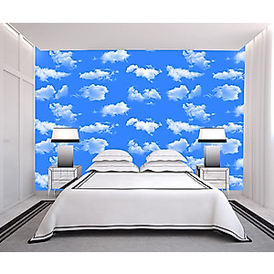 FLFK 3D Blue Sky White Clouds Self-Adhesive Wallpaper Removable Vinyl Peel and Stick Cloud Wall Murals for Toddler Nursery Baby Bedroom