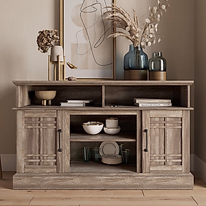 BELLEZE Modern 48" Farmhouse Wood TV Stand & Media Entertainment Center Console Table for TVs up to 50 Inch with Open Storage Shelves & Cabinets - Norrell (Ashland Pine)