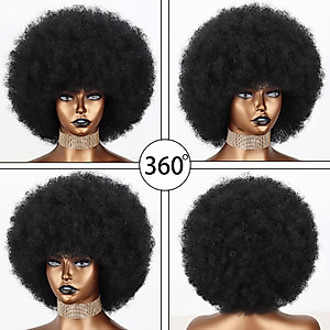 Xinran Short 70s Afro Wigs for Black Women, Large Synthetic Black Short Afro Wig 70's, 8 Inches 60s Afro Wig for Women Bouncy and Soft Natural Looking(Black)
