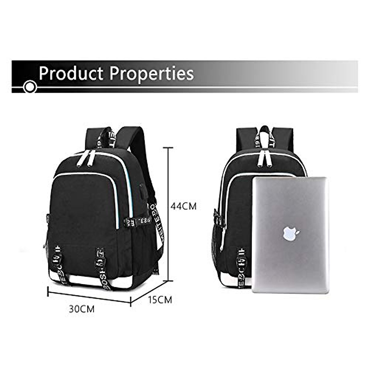 jupkem Anime adventure game Backpack Bag USB with Charging Port Student School Bag Laptop Cosplay for Boys Girls (Black 3, Large)