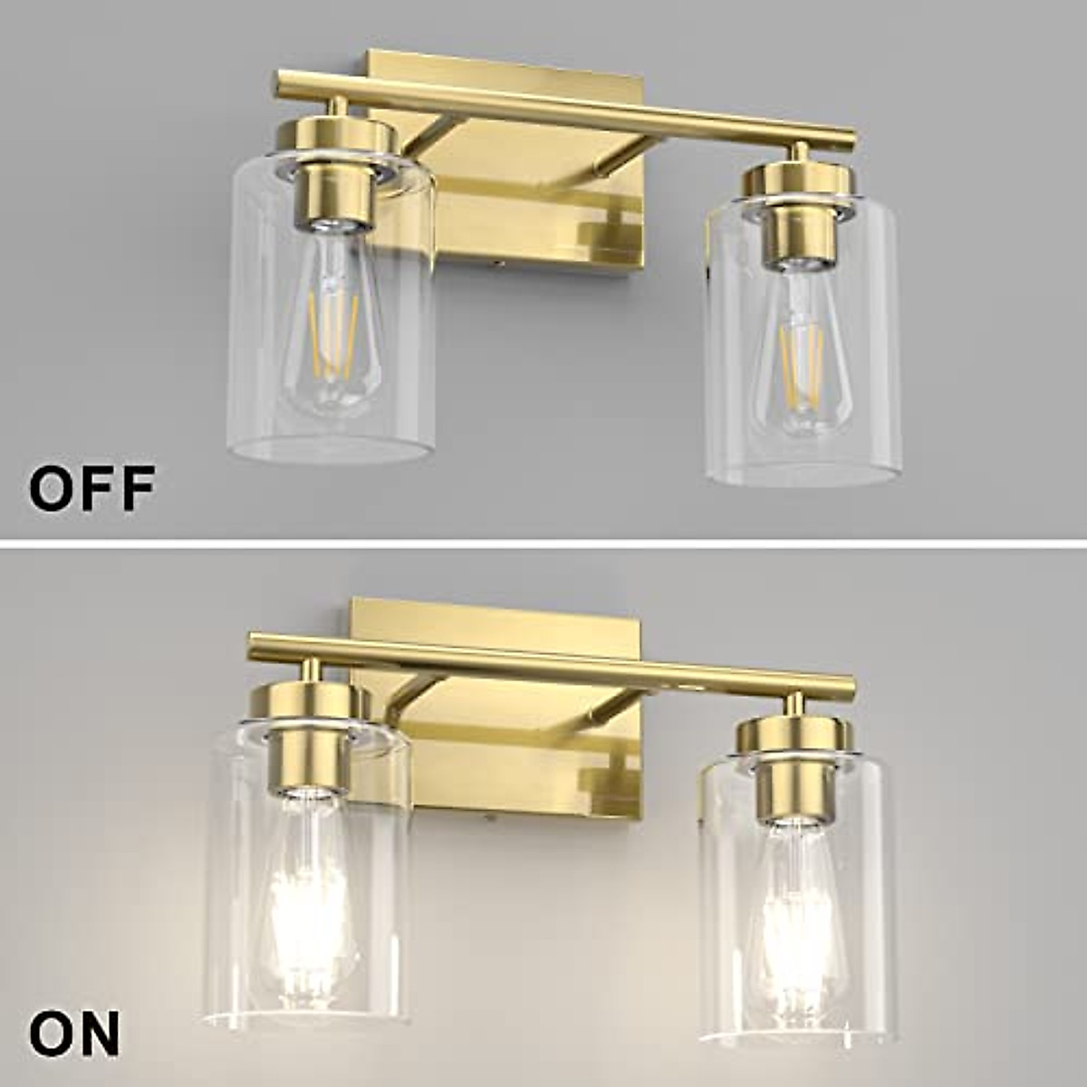 Bathroom Light Fixtures,Brushed Brass Vanity Light, Gold Wall Sconces Lighting, Modern Bath Wall Mounted Lights with Glass Shade, Gold Wall Sconce for Living Room, Bedroom, Hallway(Exclude Bulb)