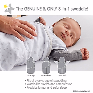 BreathableBaby Adjustable 3-in-1 Soft Premium Cotton Newborn Swaddle Trio Blanket & Wrap, (Infants 0-4 months) – Gray Watercolor Stripe, Arms Up, Arms Down, Arms Out, 61233-A