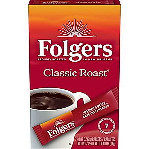 Folgers Classic Roast Instant Coffee Crystals, 7 Single Serve Packets