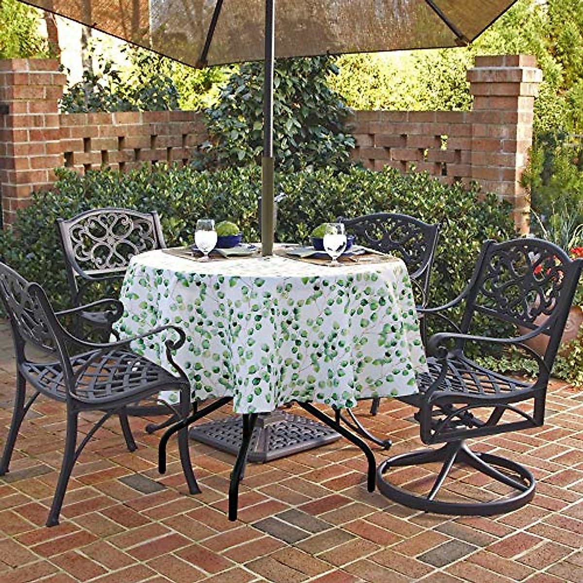 Lahome Eucalyptus Leaf Outdoor Tablecloth with Umbrella Hole - Water Resistant Table Cover for Spring Summer Birthday Party Patio Garden Tabletop Home Decor (Eucalyptus Leaf, Zippered - 60" Round)