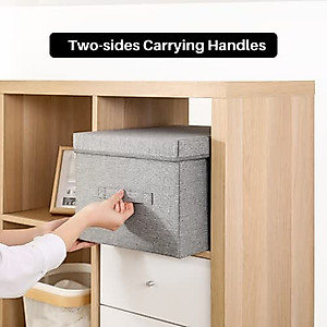 Clothes Storage 2 Pack, Storage Bins with Lids & Clear Window, Large Capacity Closet Organizer, Fabric Storage Containers for Clothing, Blanket, Comforter (M(15.7x11.8x9.8") for 15-20 T-shirts, Light Grey-1)