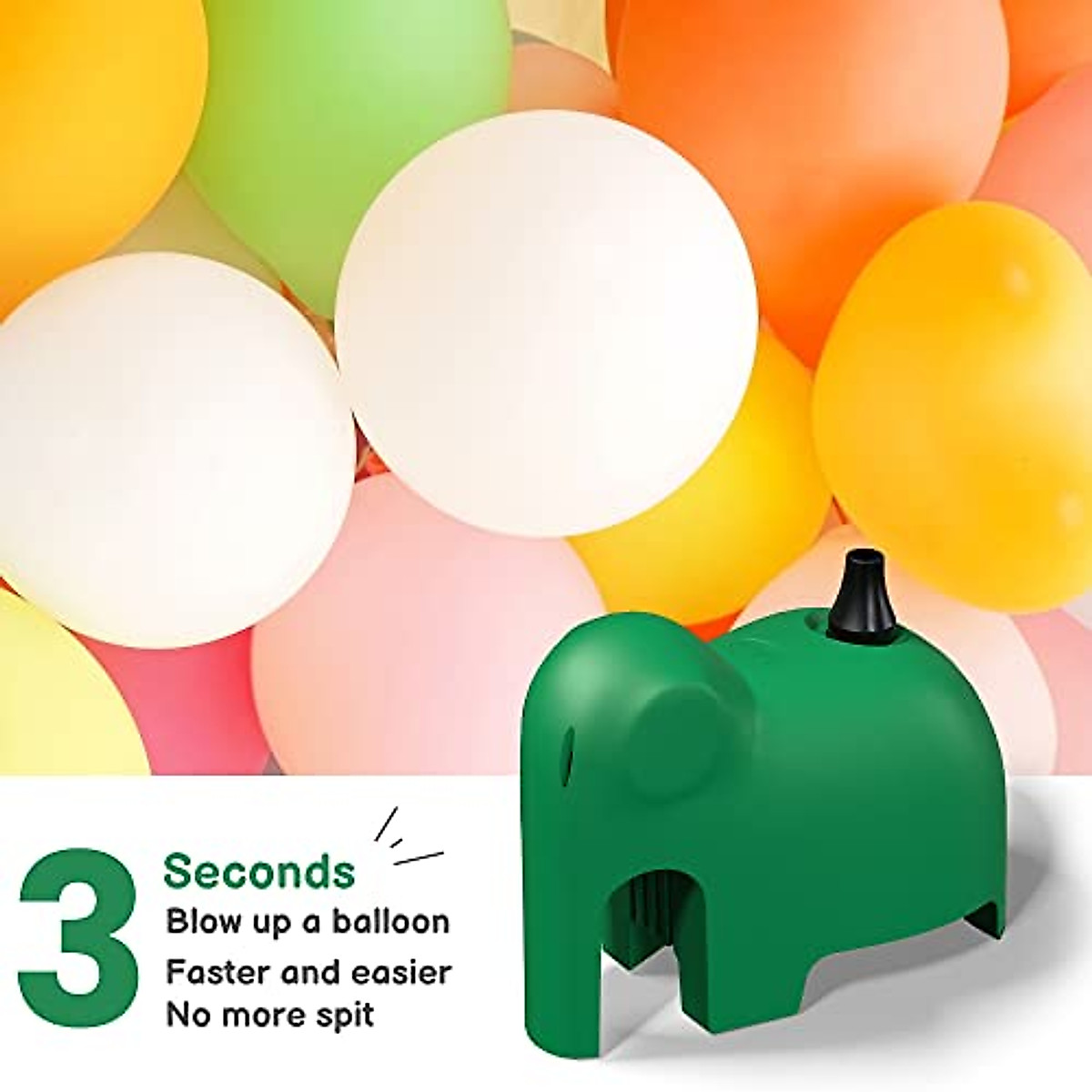 LiKee Elephant Electric Balloon Pump Portable Balloon Inflator Air Blower with Balloon Arch &Garland Tools for Party Decoration (Sea Green)