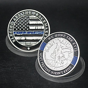 Saint Michael Patron Saint of Law Enforcement Challenge Coin The Thin Blue Line Silver Plated Coins