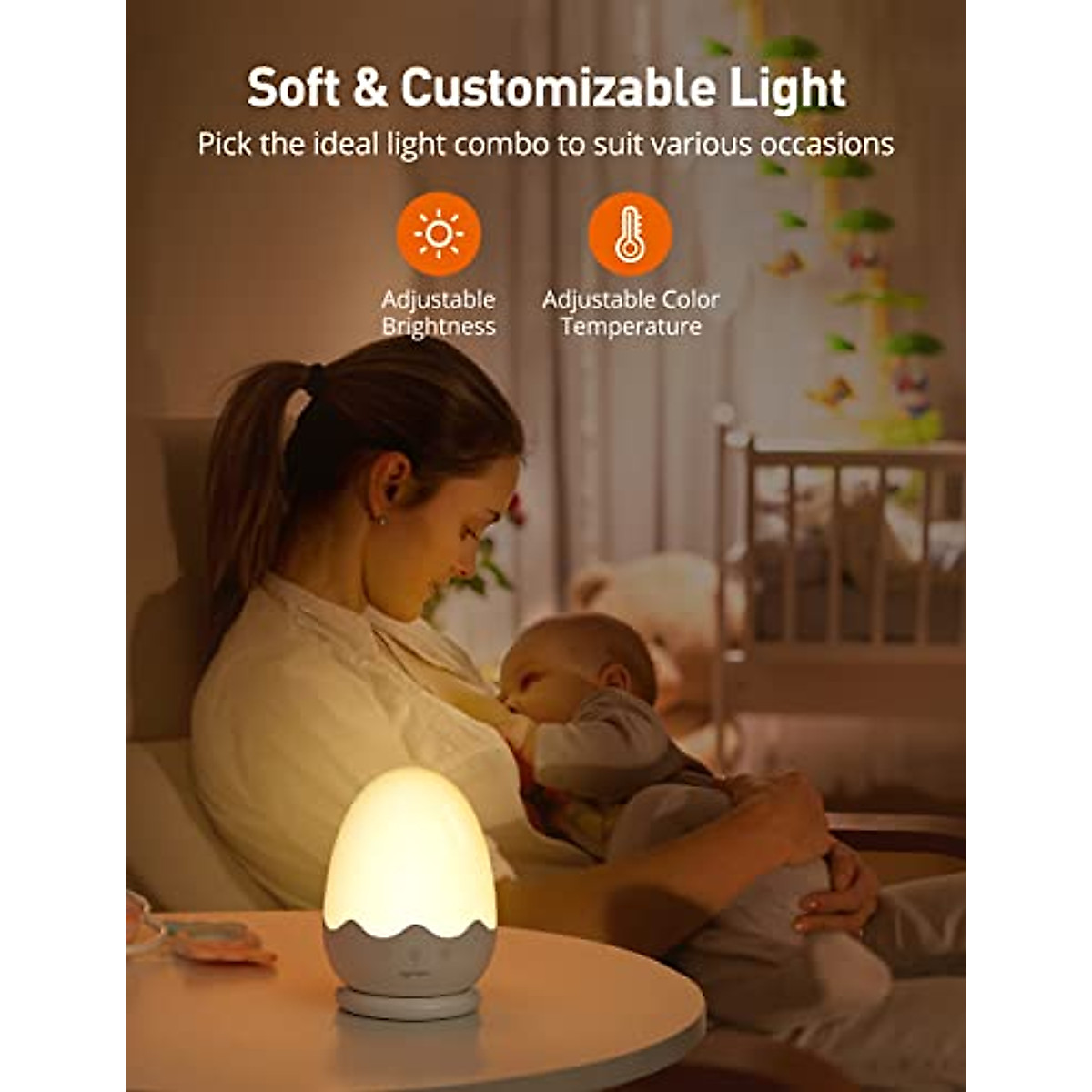 sympa Night Light for Kids, Baby Night Light with 1 Hour Timer & Touch Control, Rechargeable Night Light with 5 Brightness 3 Color Temperature, Touch Lamp Hanging Ring & Memory Function, White