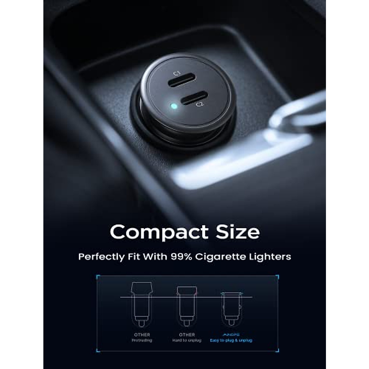 USB C Car Charger, 56W Fast Charger Type C AINOPE Mini 2-Port Cigarette Lighter USB Charger, PD 3.0 Dual Car Charger Adapter for iPhone 14 13 12 11 Pro Max X, Galaxy S22/S20/S10, Pixel