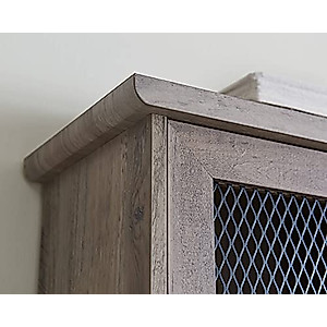 Home Source Jill Zarin Bar Cabinet in Grey Wash with Mesh Doors and Stem Glass Placement