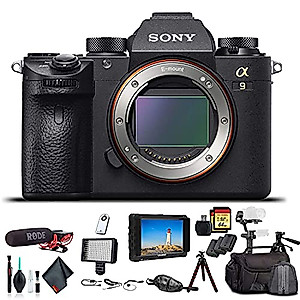 Sony Alpha a9 Mirrorless Camera ILCE9/B with Soft Bag, Zhiyun-Tech WEEBILL Stabilizer, Tripod, 2X Extra Batteries, Rode Mic, LED Light, 2X 64GB Memory Cards, External 4K Monitor