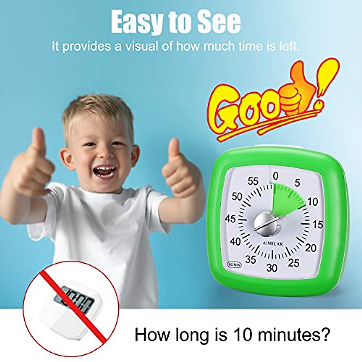 AIMILAR Visual Countdown Timer for Kids - 60 Minute Visual Kitchen Count Down Timer Silent Time Tracker for Toddler ADHD Children and Adults Cooking Meeting Classroom Activity (Green)