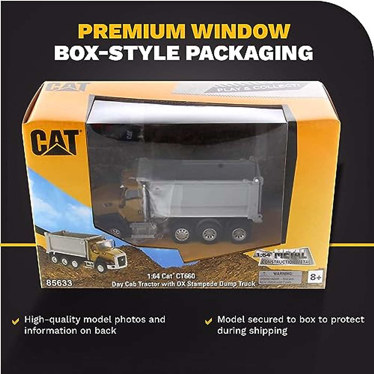 Diecast Masters 1:64 Caterpillar CT-660 Ox Stampede Dump Truck, Play & Collect Series Cat Trucks & Construction Equipment | 1:64 Scale Model Diecast Collectible | Diecast Masters Model 85633