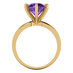 Clara Pucci 2.95ct Round Cut Solitaire Natural Amethyst Excellent 6-prong Classic Designer Statement Ring Real 14k Yellow Gold for Women