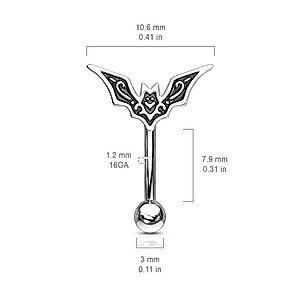 Pierced Owl Horror Bat Top 316L Stainless Steel Curved Barbell Eyebrow Ring
