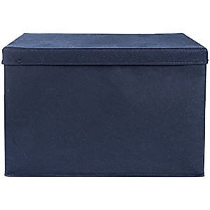 Navy Felt Toy Box; Collapsible; Two Handles; Hinged Lid; 22 in x 14.5 in x 15 in