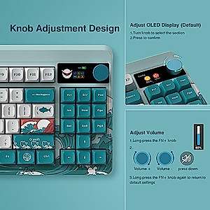 Womier Retro 75% Gaming Keyboard with OLED Display&Knob, M87 Pro Bluetooth 5.1/2.4GHz /USB-C Wireless Mechanical Keyboard with Hot-Swappable Custom Switch, Compact RGB Keyboard (Coral Sea)