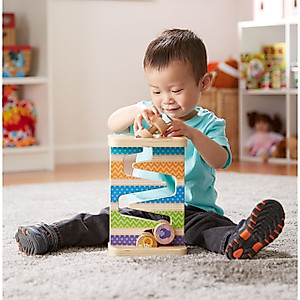 Melissa & Doug First Play Wooden Safari Zig-Zag Tower with 4 Rolling Pieces