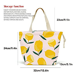 Pykfrhh Lunch Bag Women, Lunch Tote, Reusable, Waterproof, Drawstring Lunch Bag Box for, Adults, Women, Picnic, Work, Beach, Travel, Fruit Strawberry Lemon Orange Decor