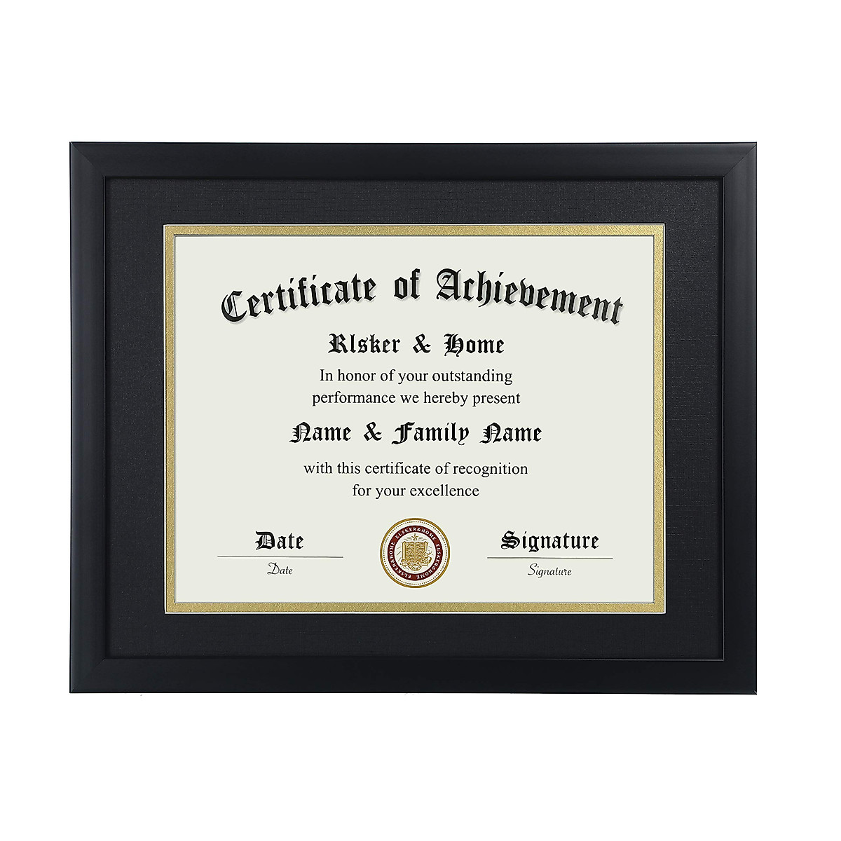 ELSKER&HOME 8.5×11 Certificate Frame - Classic Black Color Frame - Displays Diploma 8.5×11 Inch with Mat - 11×14 Inch Without Mat - For Document/Photo(Double Mat - Matte Black with Gold Rim)