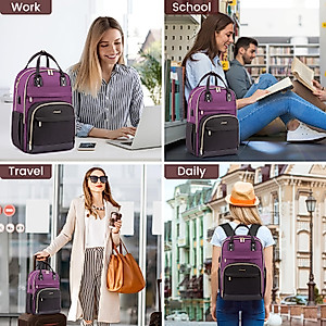 LOVEVOOK Laptop Backpack for Women, Fits 15.6 Inch Laptop Bag, Fashion Travel Work Anti-theft Bag, Business Computer Waterproof Backpack Purse, University Backpacks, Purple-Black-Black