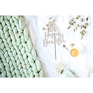 Happily Ever After with Castle Cake Topper Cinderella Castle Wedding Cake Decoor Engagement Bridal Shower Party Decorations Silver Glitter