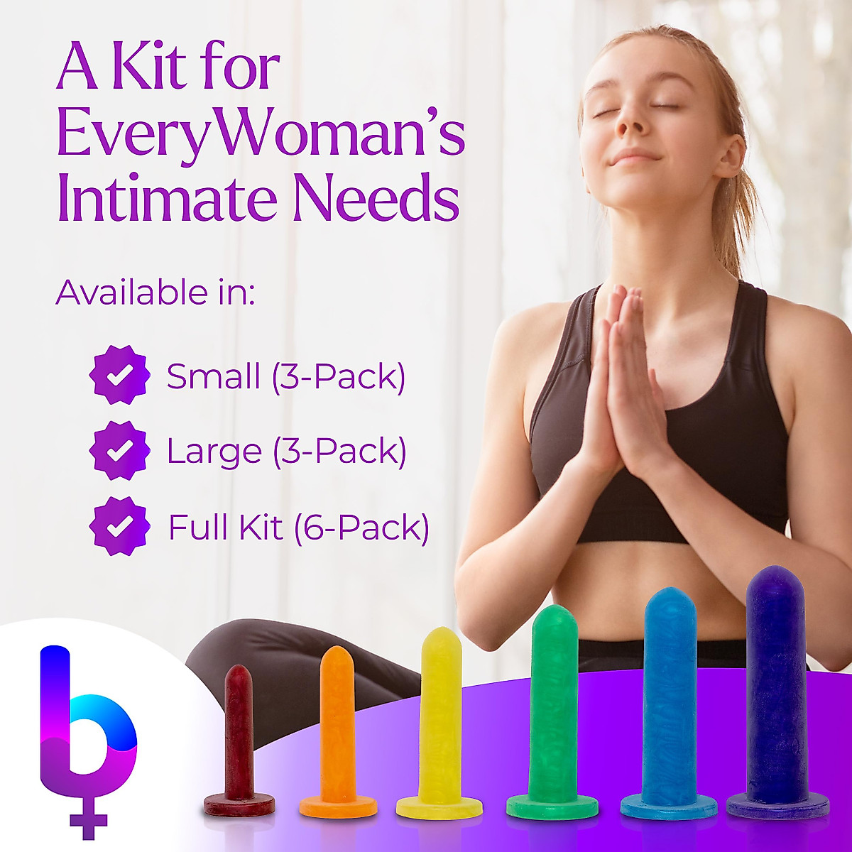 BioMoi Silicone Pelvic Dilator Kit | Pelvic Equipment for Stretching | Comfortable Pelvic Floor Muscle Trainer | BioCote Protected | with Bag | Large Set | (Pack of 3)