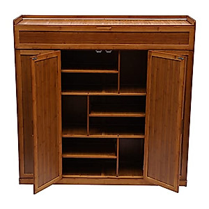 Bamboo 7-Tier Shoe Organizer Cabinet with Folding Door, Compartment Heels Long Boots, Hallway Entryway, Brown, Shoe Storage Cabinet, Shoes Rack Organizer for Bedroom Closet Entryway Living Room