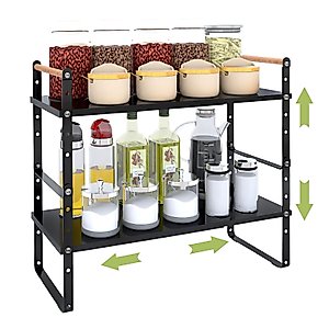 RUILALIFE Expandable Shelf Organizer for Kitchen Countertop，Adjustable Cabinet Shelf Organizers，Stackable Kitchen Counter Shelf Rack，Tiered Risers Shelves for Storage Pantry