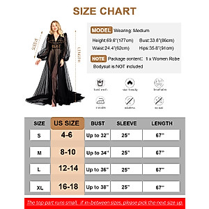 HHQ Bridal Tulle Robe Long White Lace Wedding Nightgowns Women Bride Getting Ready Robe Boudoir Shoot Sheer Dress(Black,L)