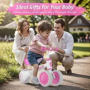 allobebe Baby Balance Bike, Cute Toddler Bikes 12-36 Months Gifts for 1 Year Old Girl Bike to Train Baby from Standing to Running with Adjustable Seat Silent & Soft 3 Wheels