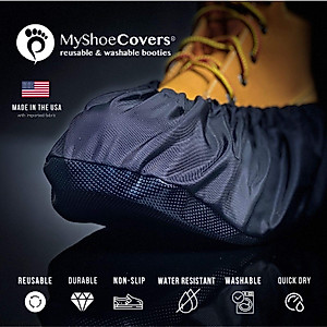 MyShoeCovers Premium Reusable Shoe and Boot Covers for Contractors - 1 Pair, Non-Slip, Black, X Large