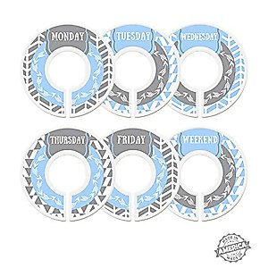 Modish Labels Daily Clothes Organizers, Days of Week Closet Dividers, Closet Organizers, School Supplies, Work Week Clothes Organizer, Boy, Male, Men, Arrows, Tribal, Blue, Grey, Gray (Days)