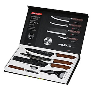 Kitchen Cutting Knives Set for Home, Sharp knives Set for the Kitchen Non-Stick Blades and Ergonomic Design Handles, Chef Knife Set with Gift Box Including Peeler and Shears