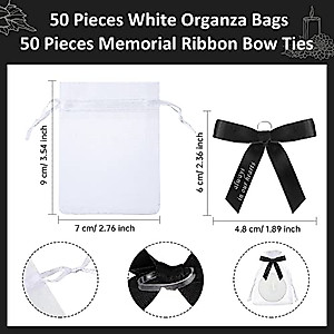 50 Set Funeral Favors Memorial Tealight Candles Unscented Candles Memorial Candles with Bowknots Funeral Ribbons and Organza Bags for Guest Condolence Bereavement Funeral Decor, Black and White