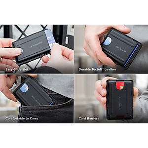KeySmart Minimalist Wallet For Men - Credit Card Holder & RFID Blocking Wallet For Men - TecTuff Leather Easy Slide Slots - Compact & Lightweight Front Pocket Wallet 5 Card Capacity + Cash