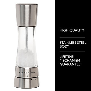 COLE & MASON Derwent Salt Grinder - Stainless Steel Mill Includes Gourmet Precision Mechanism and Premium Sea Salt