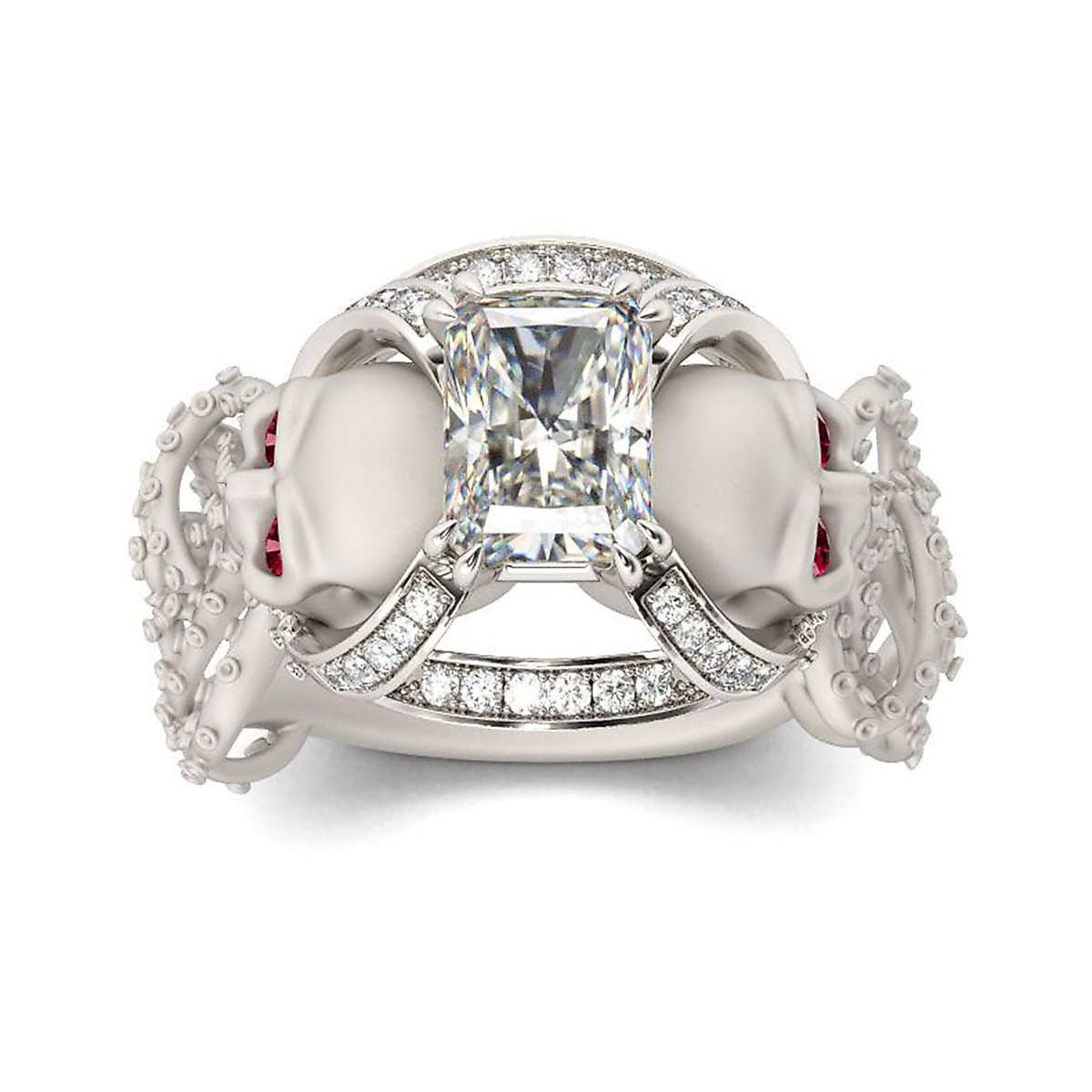 Jeulia 3 Carat Octopus Eternity Ring 925 Sterling Silver Radiant Cut Engagement Ring Cubic Zirconia Wedding Band Rings Promise Anniversary Romantic Jewerly Gift (Silver, 5.5)