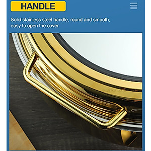 HONHPD 1 Pcs 6.8QT Round Chafing Dish Buffet Set,Gold Stainless Steel Buffet Servers and Warmers,Round Chafer Food Warmer with Glass Window Hydraulic Lid & Holder for Wedding Parties Catering,Golden