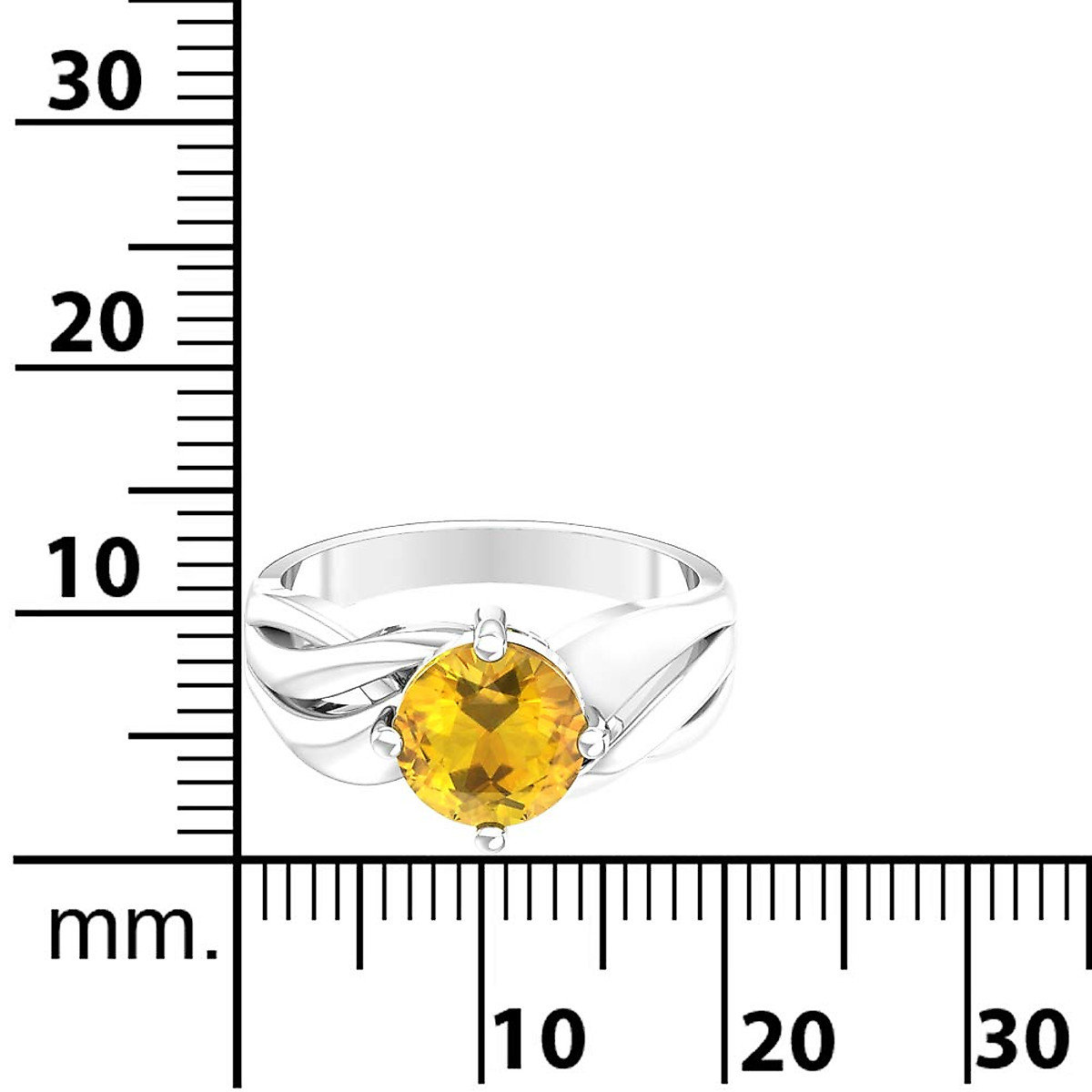 Belinda Jewelz Womens 925 Sterling Silver Ring Rhodium Plated 8mm Solitaire Round Cut Birthstone Size 10 Citrine Gemstone Band Jewelry Gift for Party Wedding Engagement