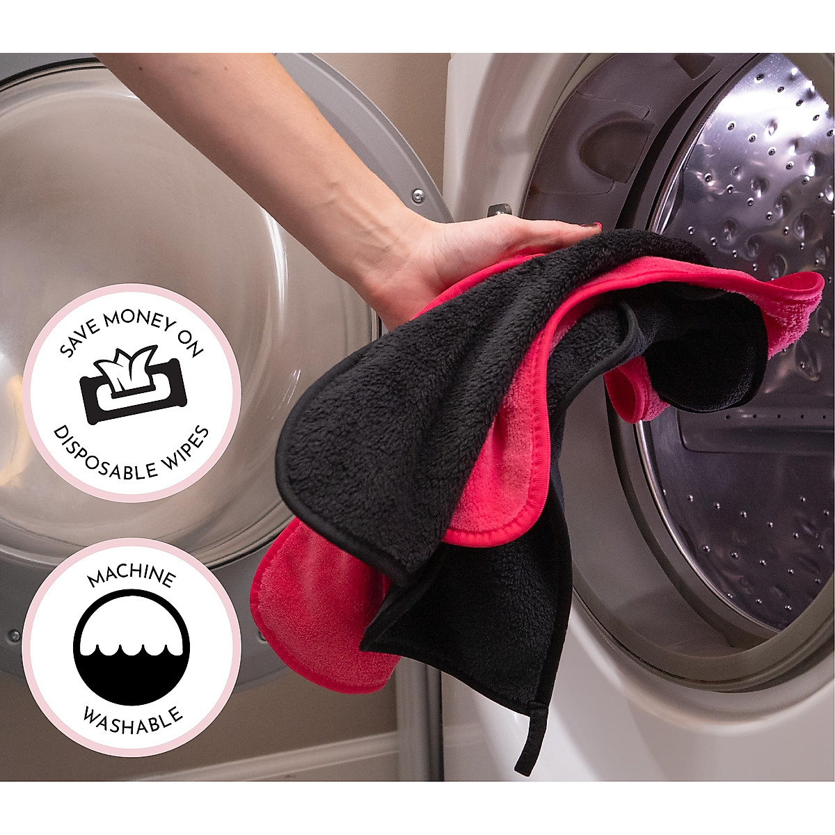 S&T INC. Makeup Remover Wipes for Skin Care, Reusable Makeup Wipes or Face Towels, Travel Essentials, Black and Pink, 8 In. by 16 In., 5PK