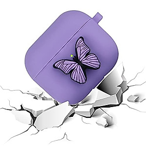 YQG Compatible with Airpods 3rd Gen 2021 Case Cover, Cute 3D Butterfly Fashion Cartoon Liquid Silicone Kids Teens Cases with Fun Cool Keychain for Apple Airpods 3rd Generation Charging Case (Purple)