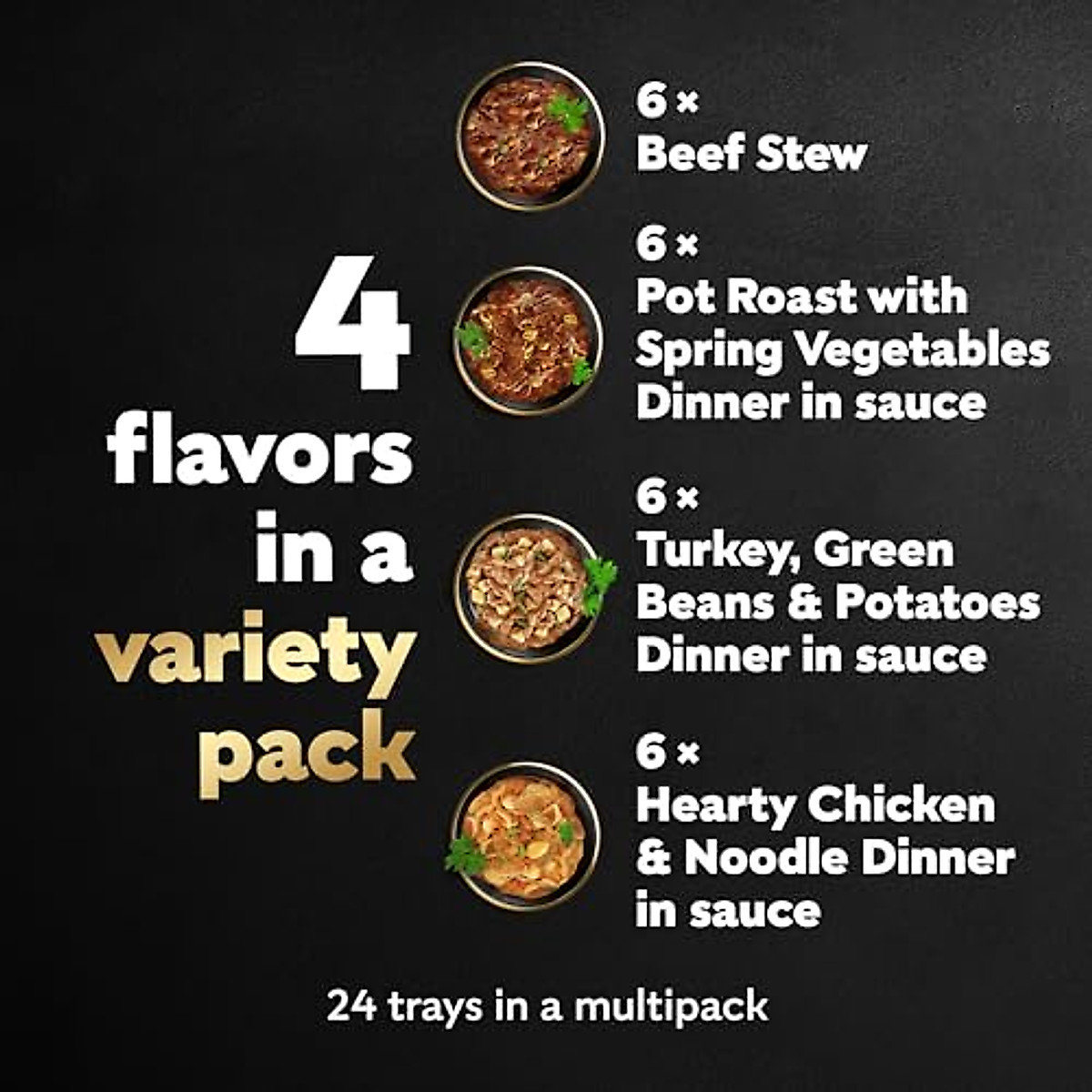 CESAR HOME DELIGHTS Adult Wet Dog Food Pot Roast & Vegetable, Beef Stew, Turkey Potato & Green Bean, and Hearth Chicken & Noodle Variety Pack, 3.5 oz. Easy Peel Trays, Pack of 24